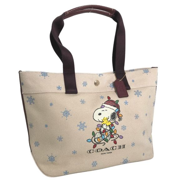 Coach | Bags | Coach Tote Bag Snoopy Ice Skating Motif Peanuts ...